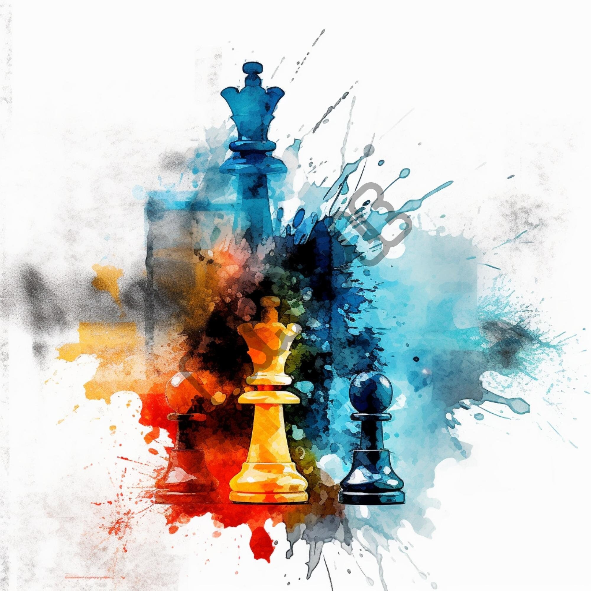 Abstract Chess Splatter Effect, Digital Chess Queen Art Print, Perfect ...
