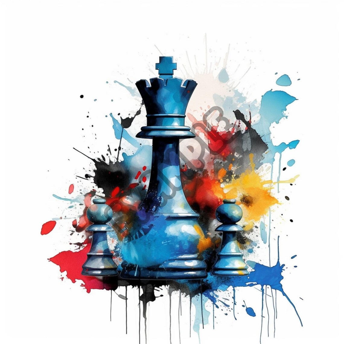 Abstract Chess Splatter Effect, Digital Chess Queen Art Print, Perfect ...