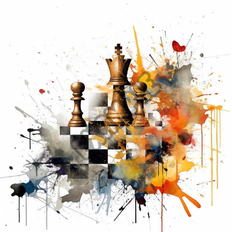 Abstract Chess Splatter Effect, Digital Chess Queen Art Print, Perfect ...