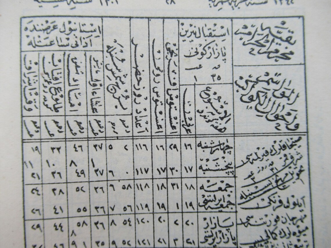 Ottoman Turkish Calendar Book Islamic Old Printed in Arabic - Etsy