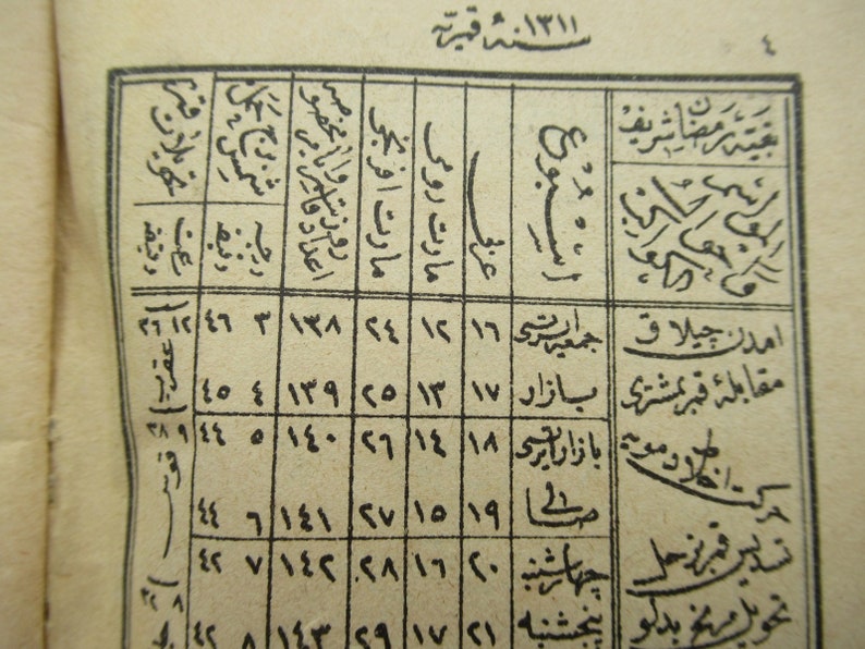 Ottoman Turkish Calendar Book Islamic Old Printed in Arabic | Etsy