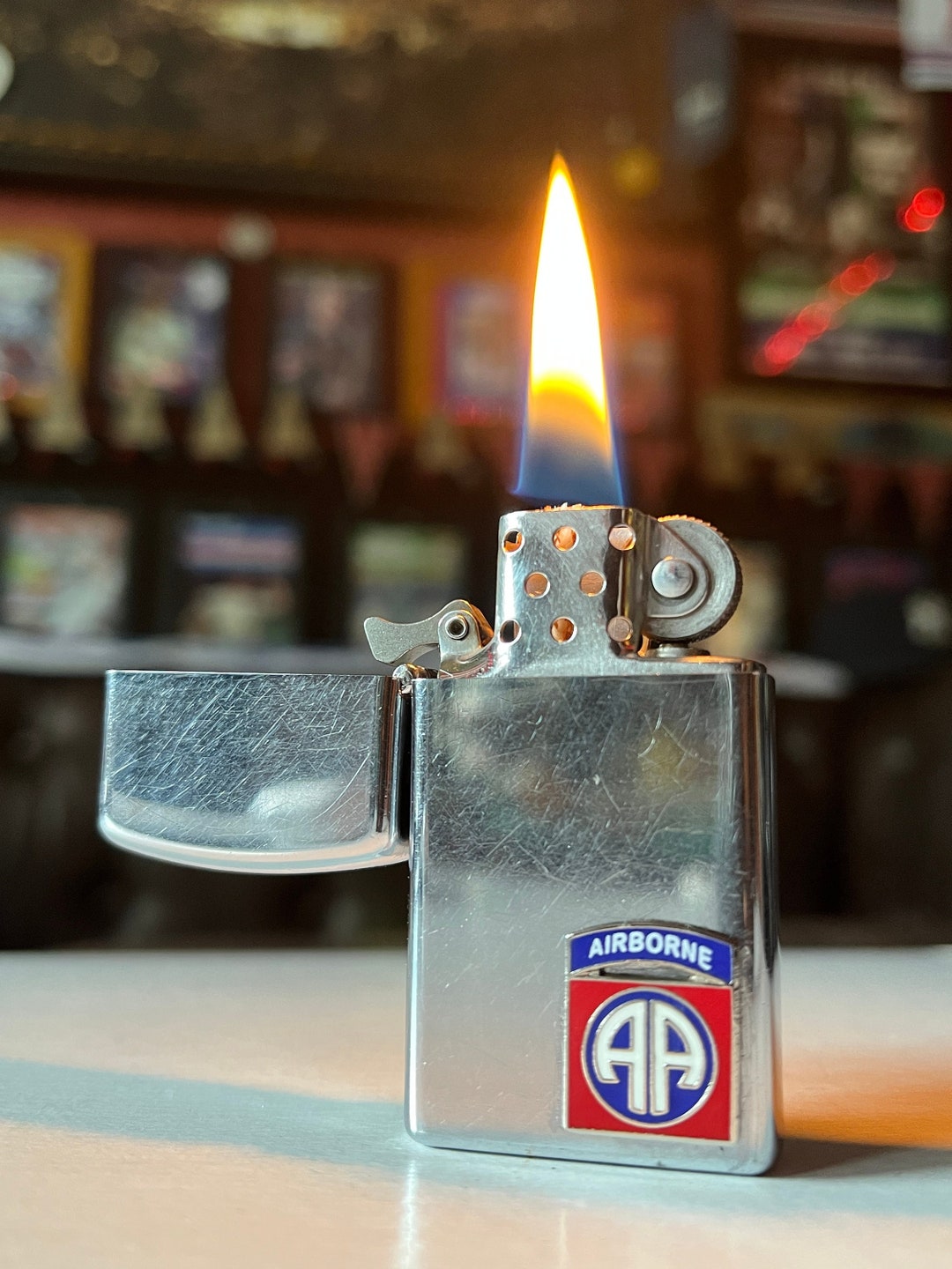 Vintage Chrome Zippo Army Airborne Themed Windproof Lighter Dated 1977 ...