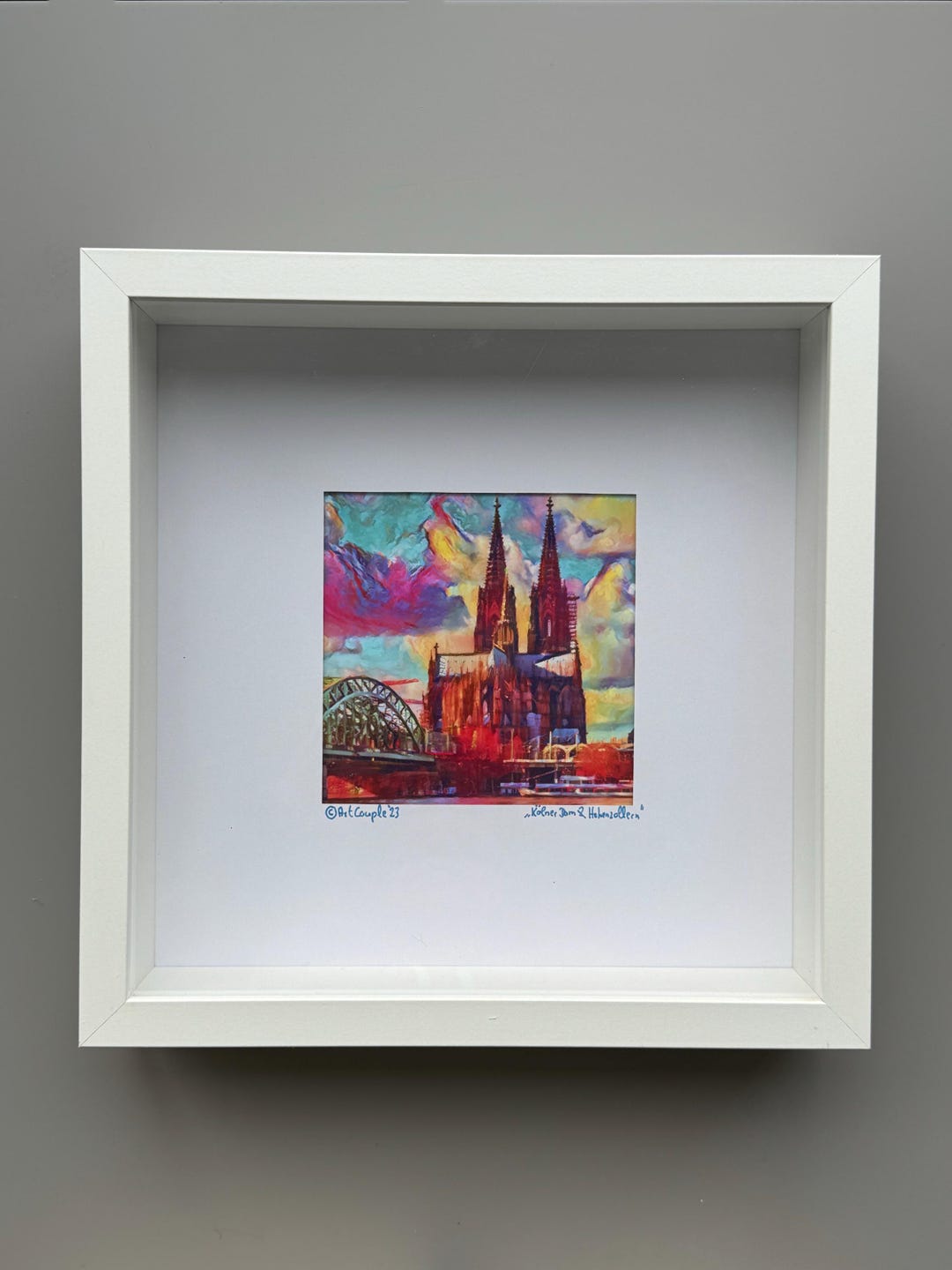 Colorful Cologne Cathedral and Hohenzollern in a White Wooden Frame 27 ...
