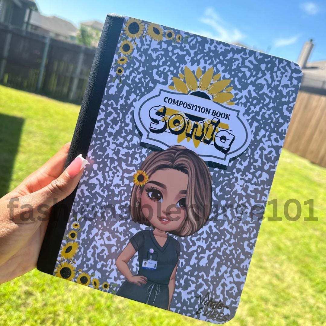 Custom Cartoon Nurse Composition Notebook, Personalized Name Notebooks ...