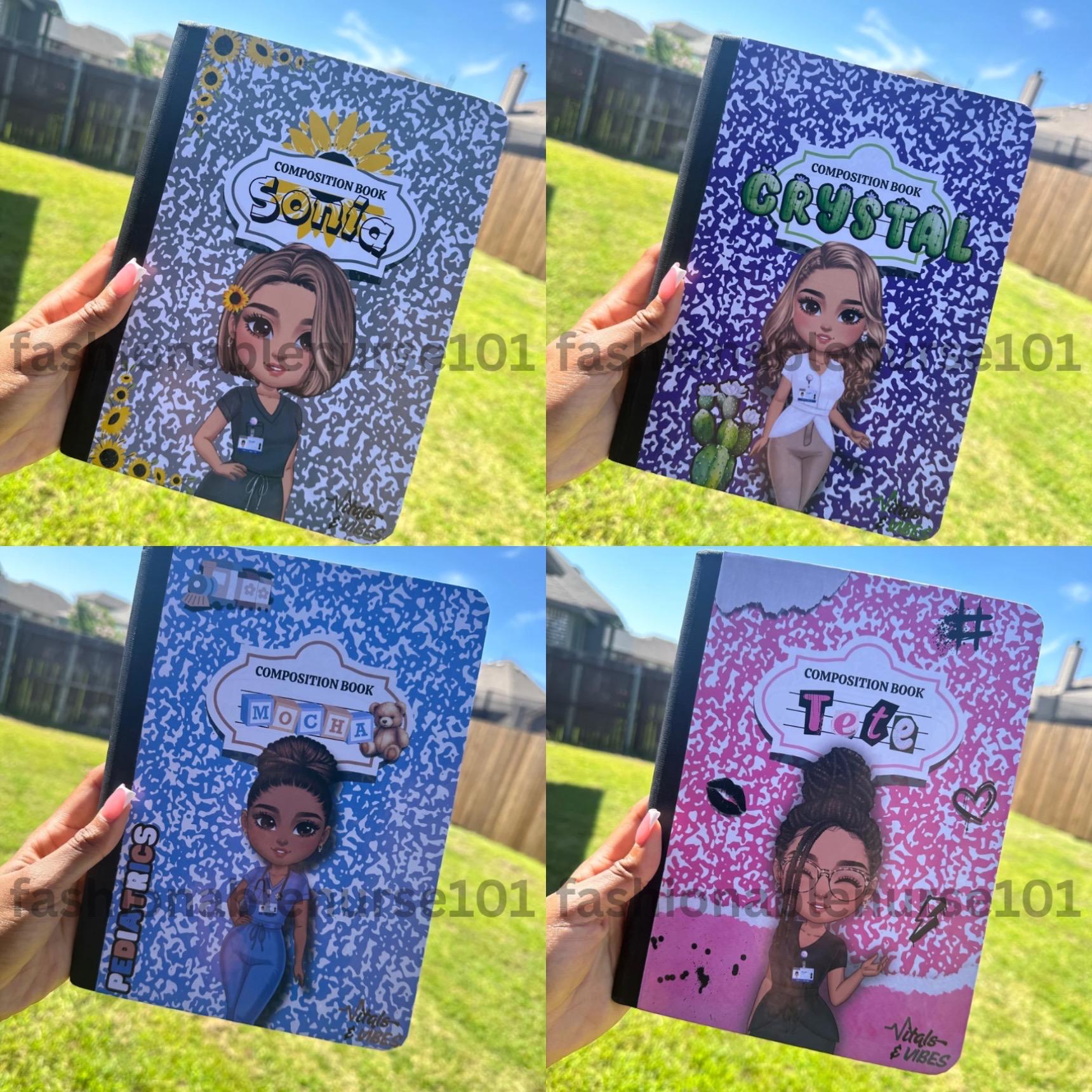 Custom Cartoon Nurse Composition Notebook, Personalized Name Notebooks ...