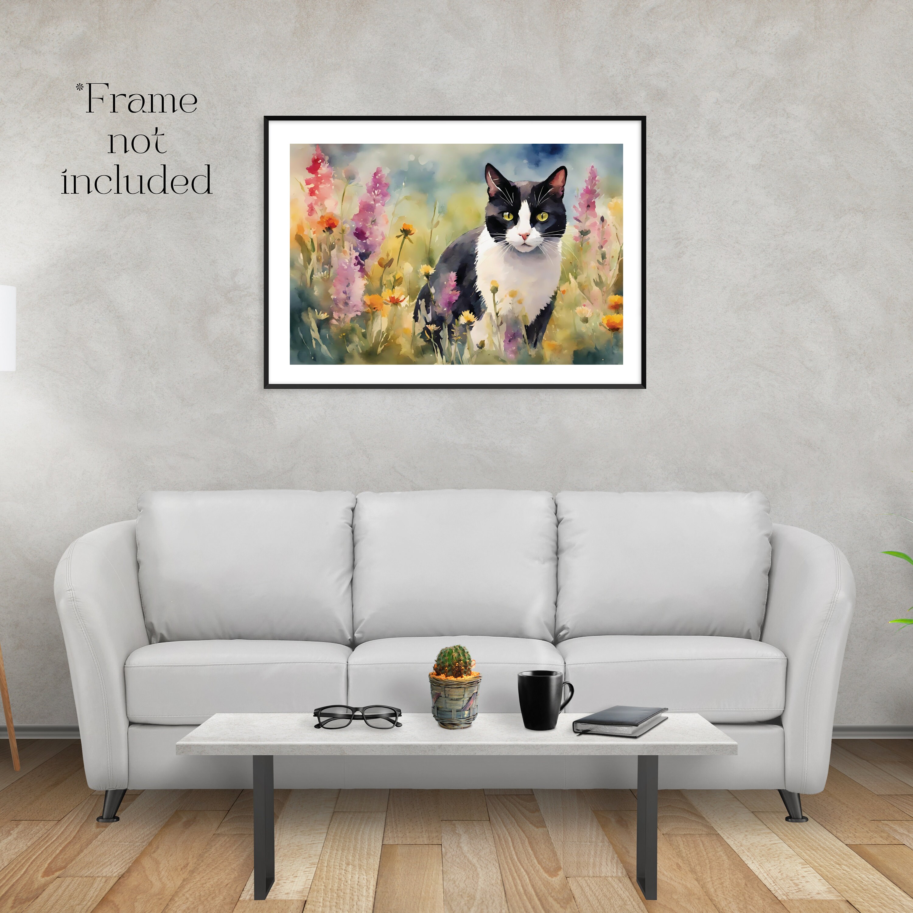 Tuxedo Cat Poster, Tuxedo Cat in Field of Colorful Wildflowers Art ...