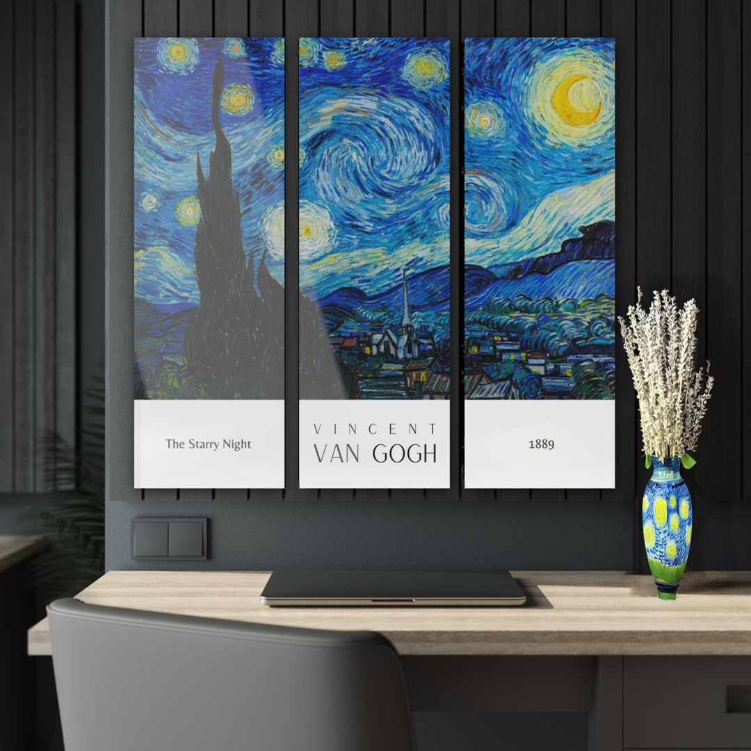 Vincent Van Gogh Starry Night 3 Piece Triptych Wall Art on Premium Acrylic, 3 Panel Van Gogh ...