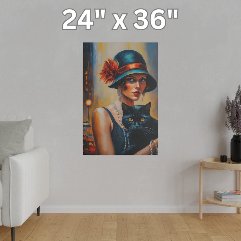 1920s Flapper and Black Cat in New York City Canvas Wall Hanging ...