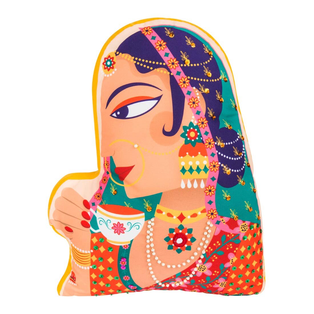 Novelty Indian Boho Embroidered Plush Cushion, Rani, Indian Queen ...
