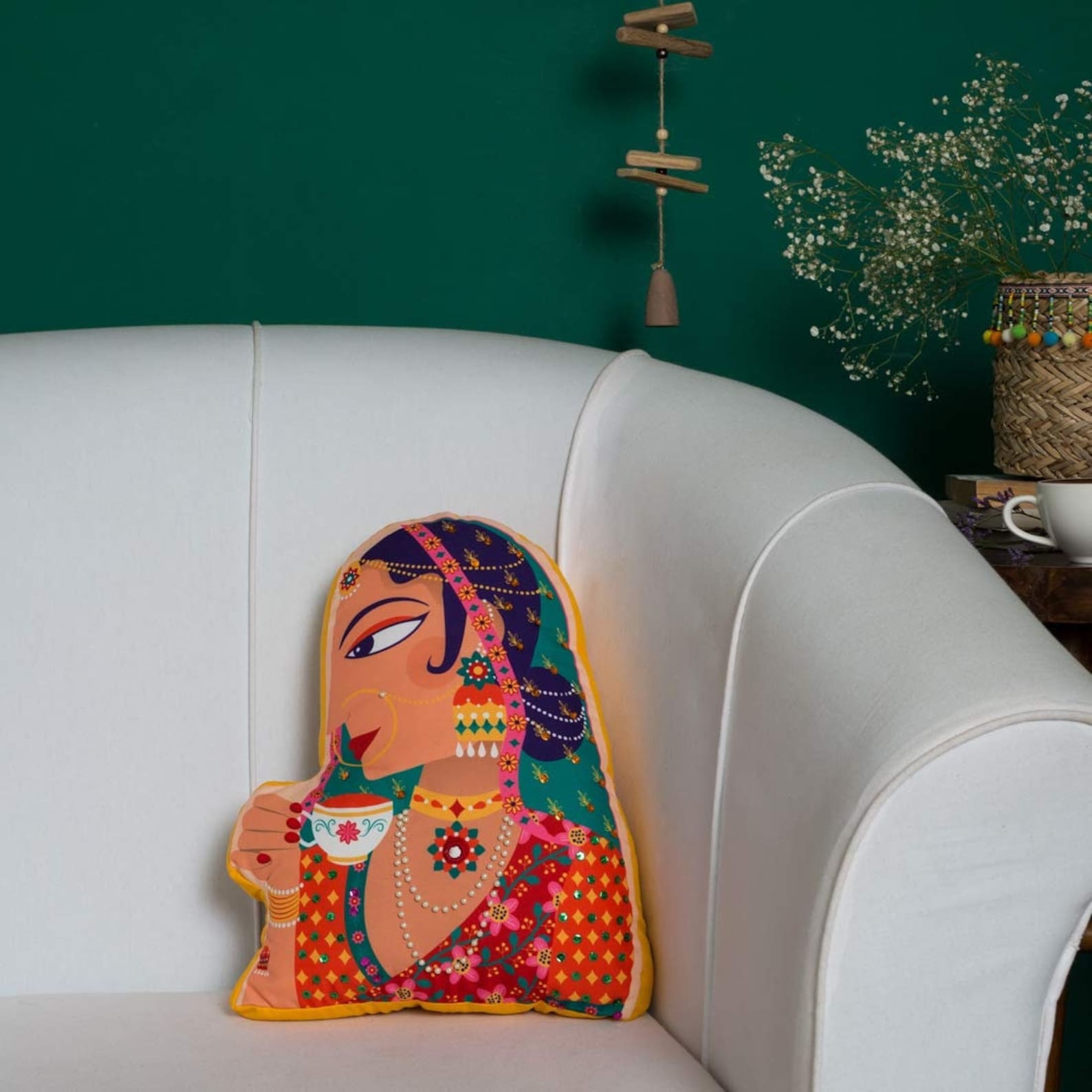 Novelty Indian Boho Embroidered Plush Cushion, Rani, Indian Queen ...