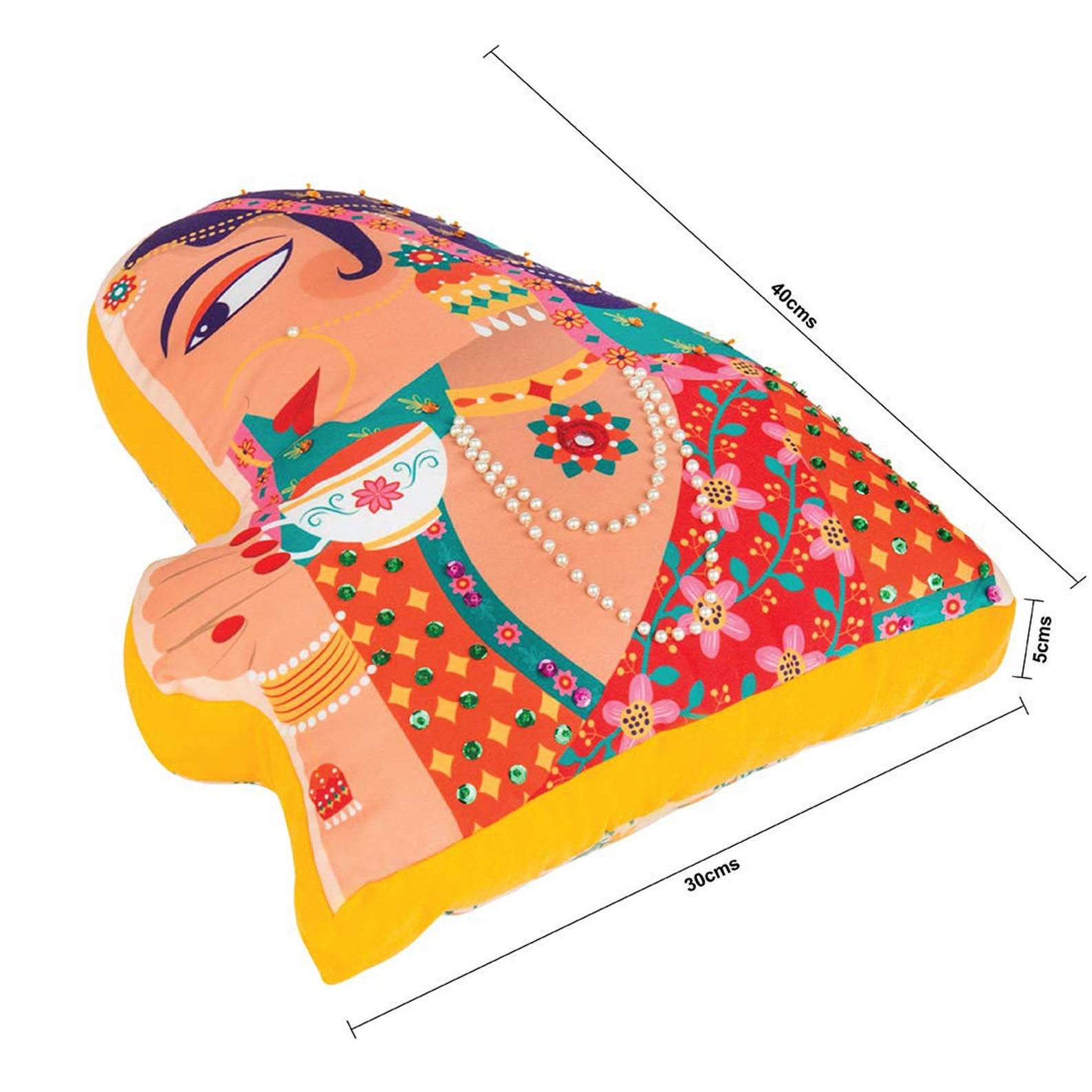 Novelty Indian Boho Embroidered Plush Cushion, Rani, Indian Queen ...