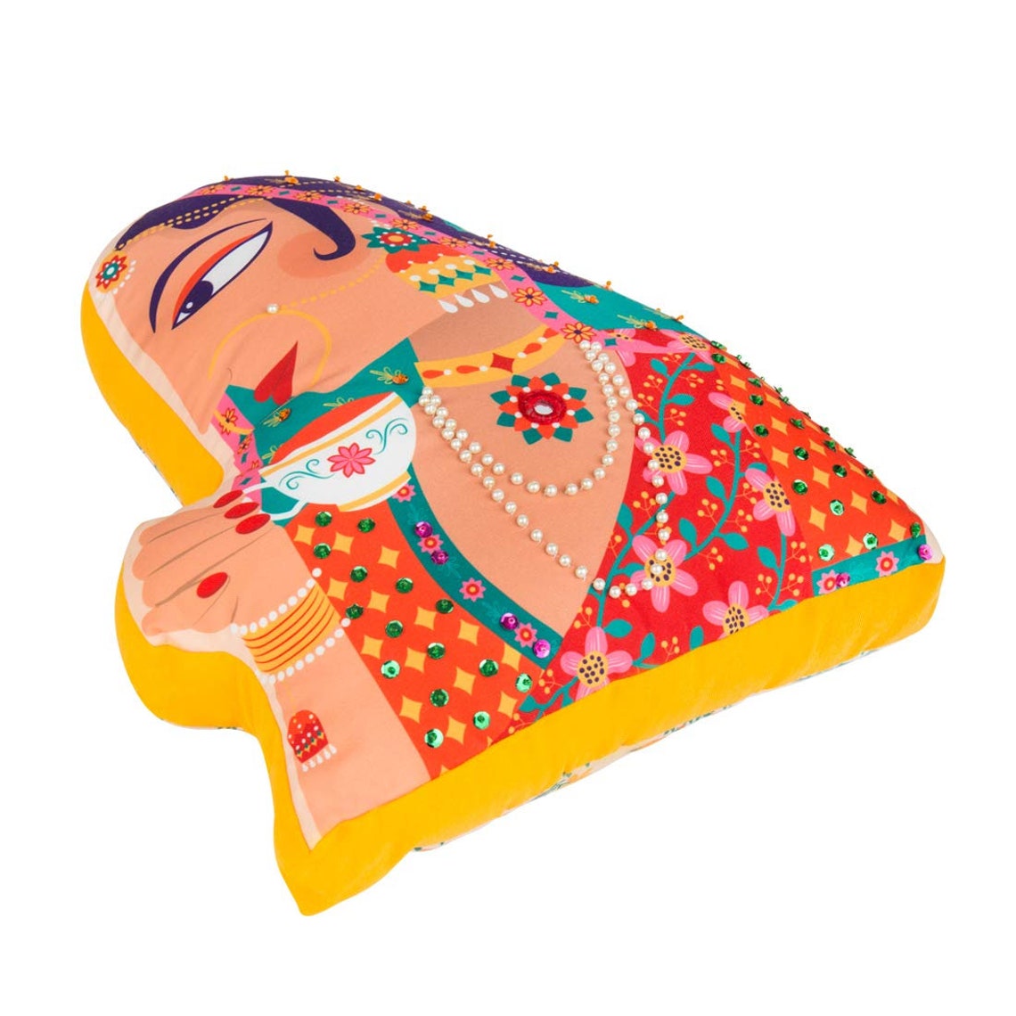 Novelty Indian Boho Embroidered Plush Cushion, Rani, Indian Queen ...