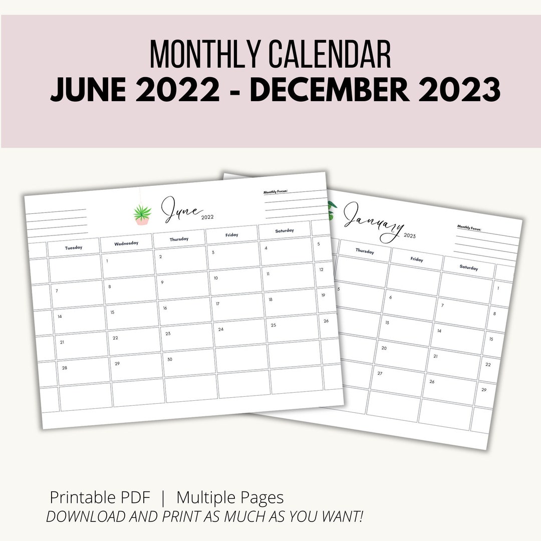 Monthly Calendar 2022 2023 Printable Landscape Calendar - Etsy Canada