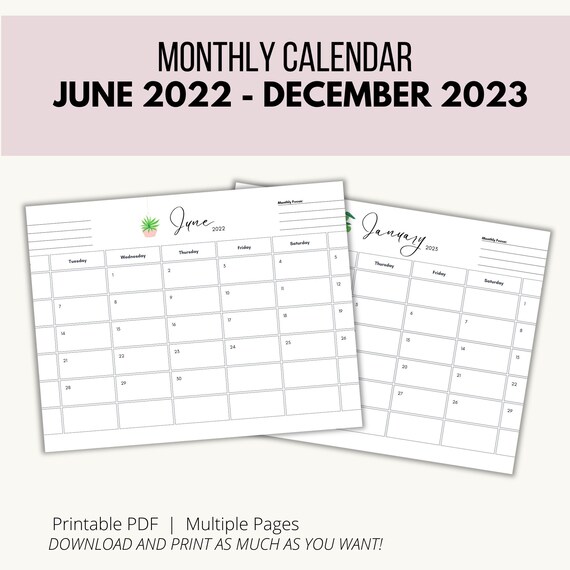 Monthly Calendar 2022 2023 Printable Landscape Calendar - Etsy Canada