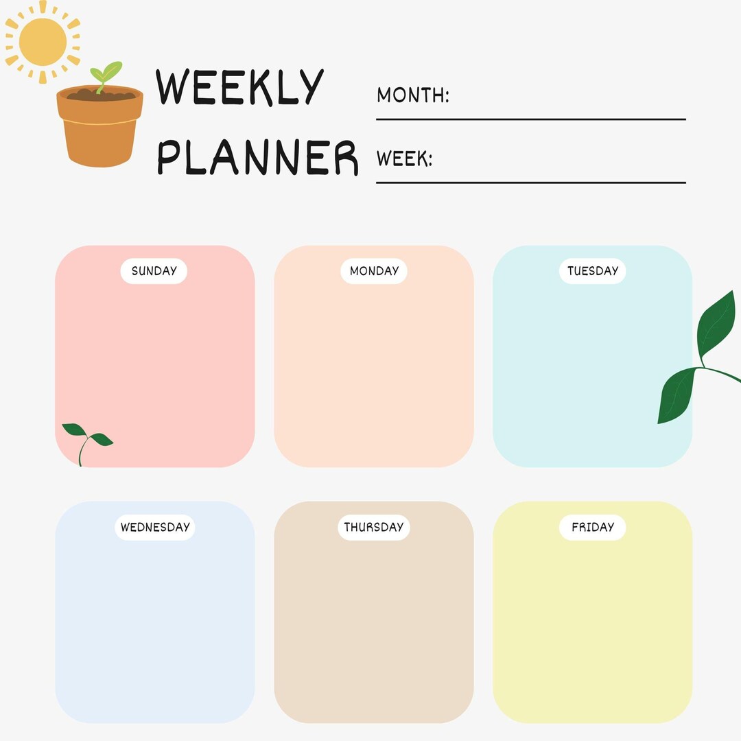 Printable Weekly Planner: A4 Plant Illustration (PDF Digital Download ...