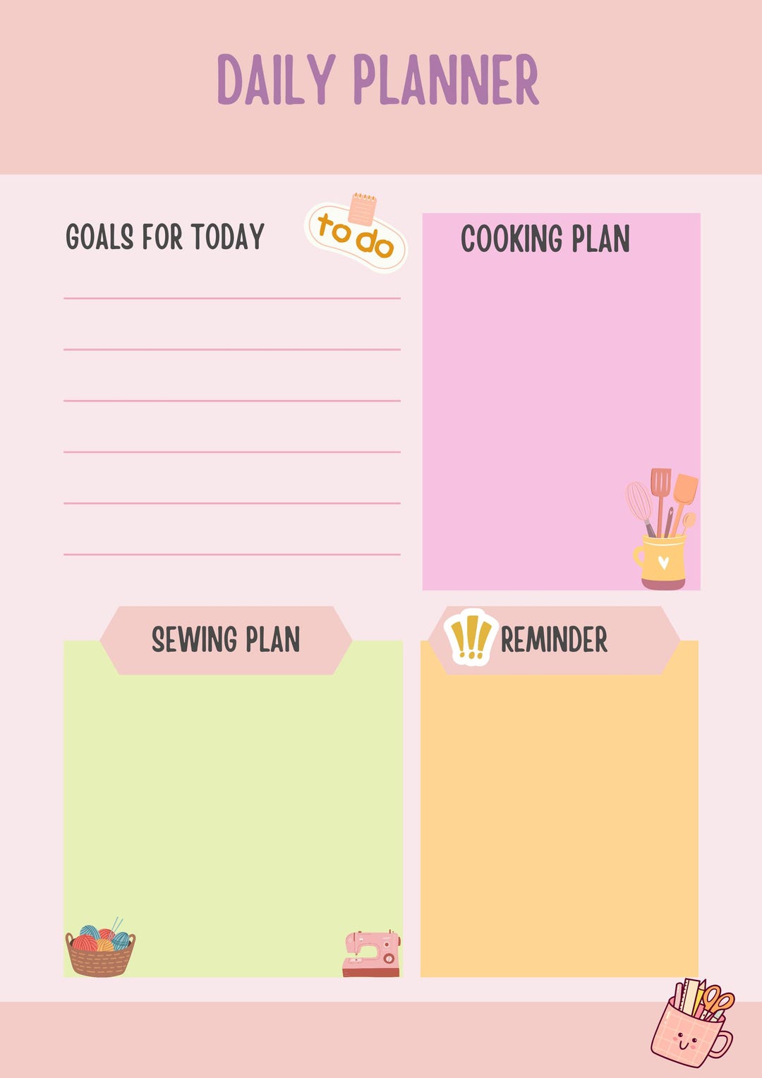 Pink Daily Planner With Illustration and Digital Stickers - Etsy