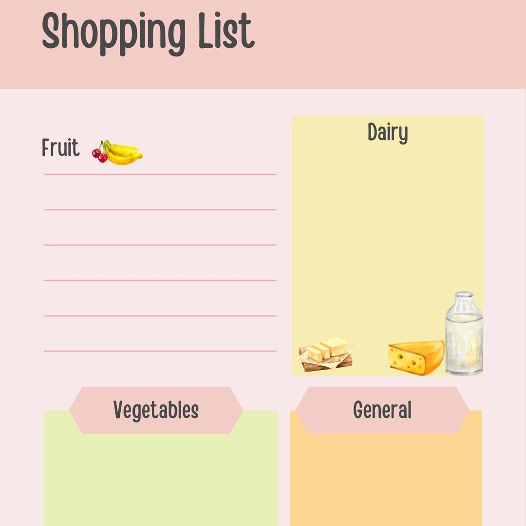Fruit & Vegetable Shopping List: Printable PDF (A4 Size Digital ...