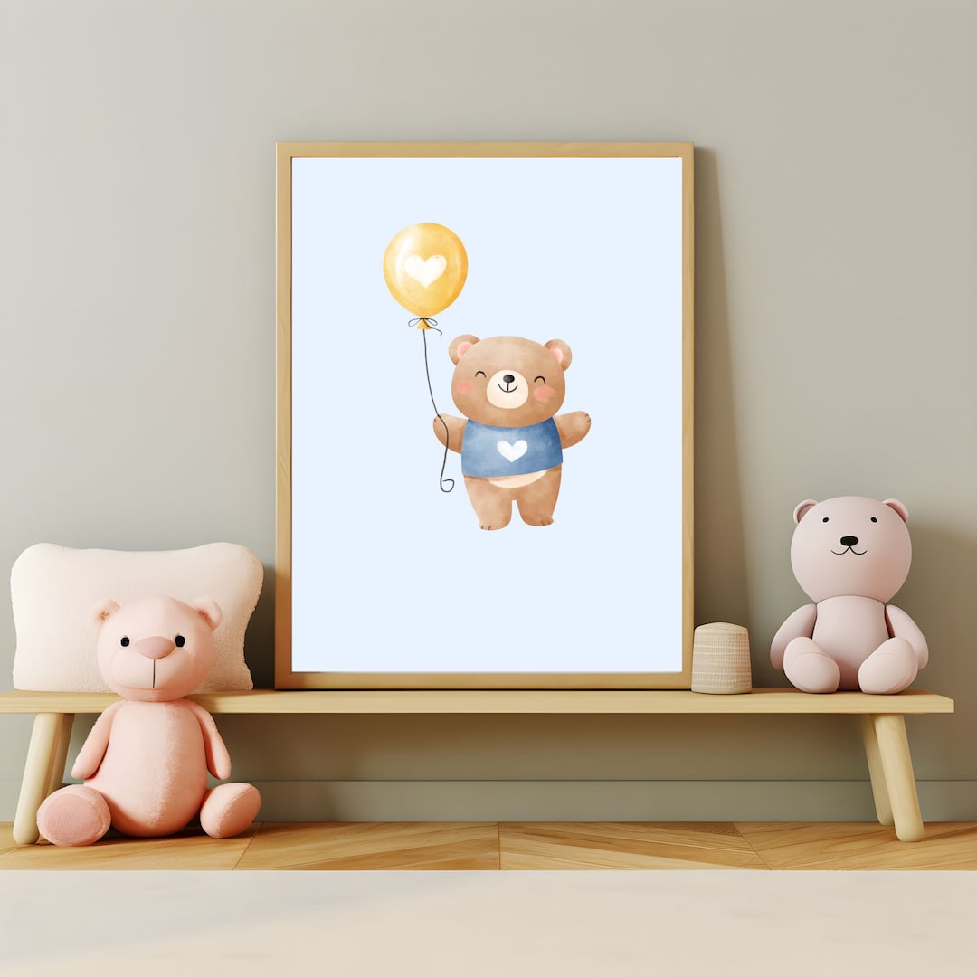 Pooh, Balloon, Nursery Poster, Cute Pooh, Watercolor, Cartoon - Etsy