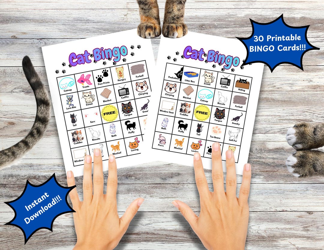 Blue Themed - Printable Cat Bingo Game | Instant Download | Party Game ...