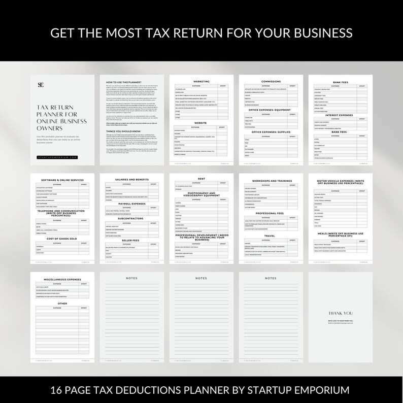 Tax Deduction Planner for Online Business Owners - Etsy