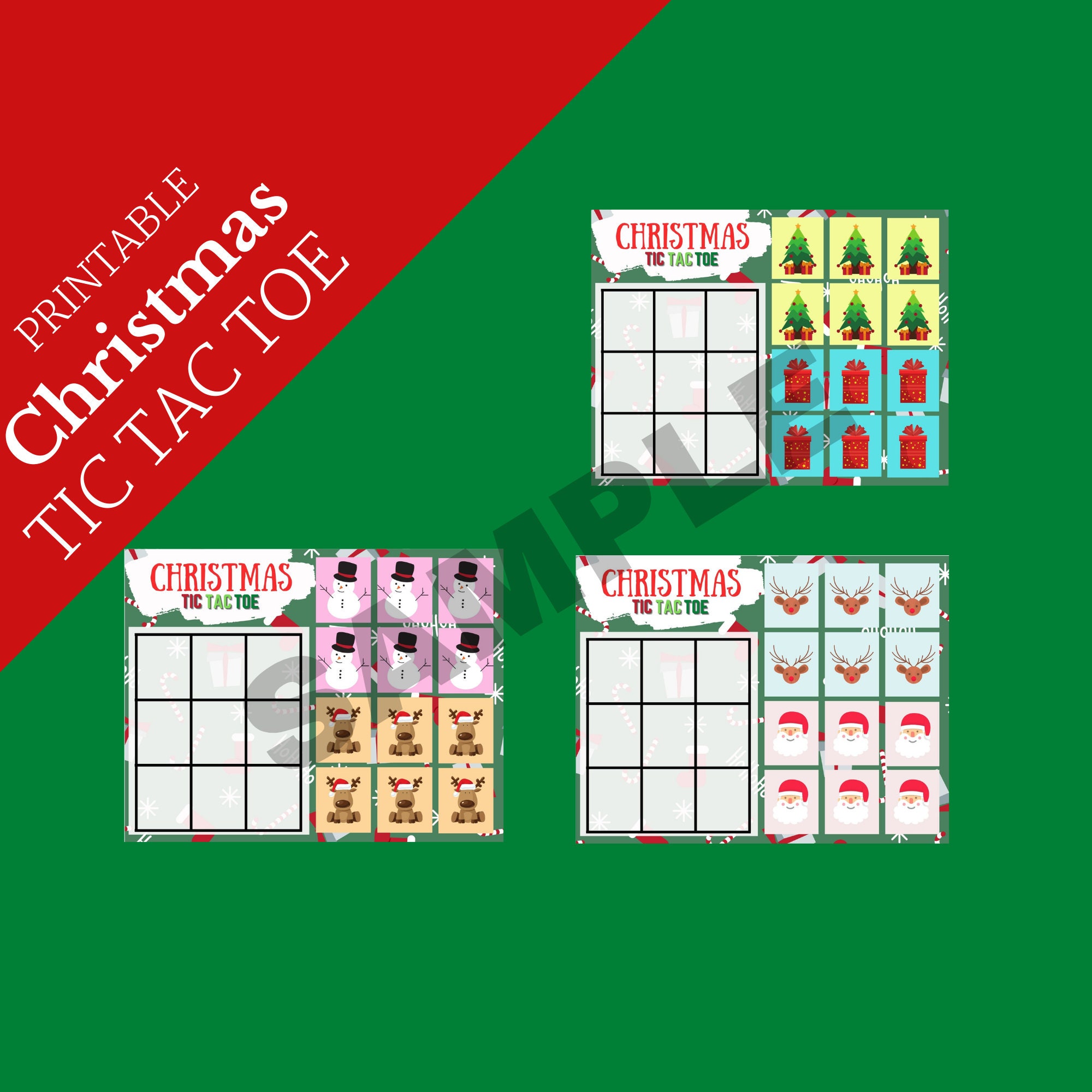 Christmas Tic-tac-toe Game, Printable Game, Christmas Games, Kids Game ...