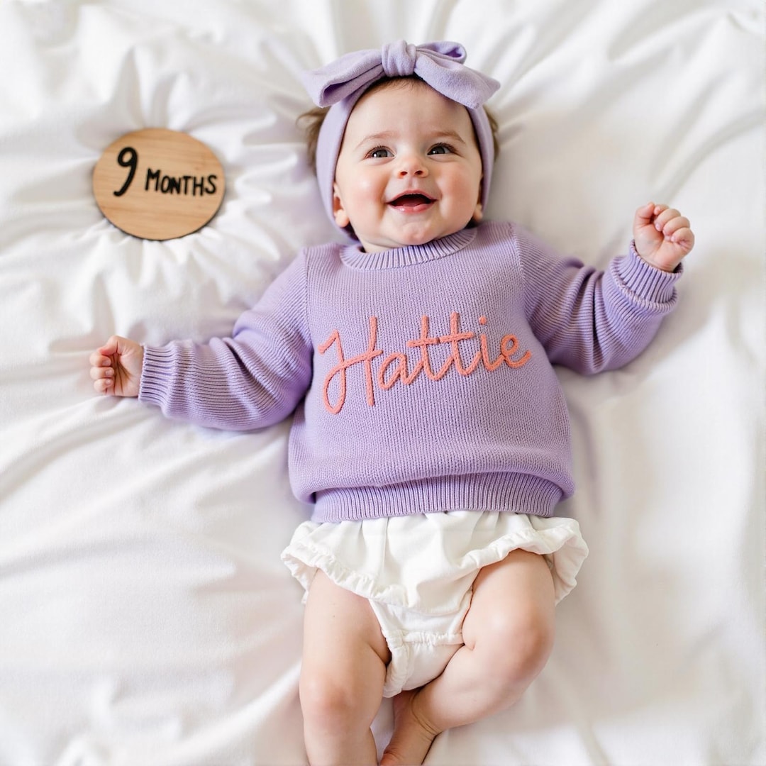 Hand Embroidered Baby Name Sweater, Custom Toddler Name Sweater,knit ...