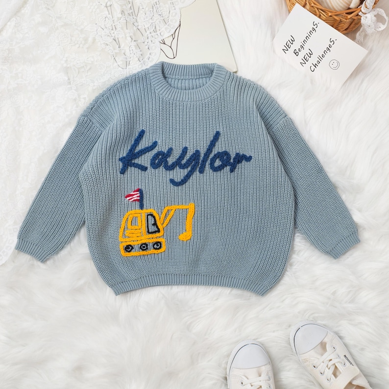 Custom Hand Embroidery Oversize Toddler&baby Boy Sweater,name Knit ...