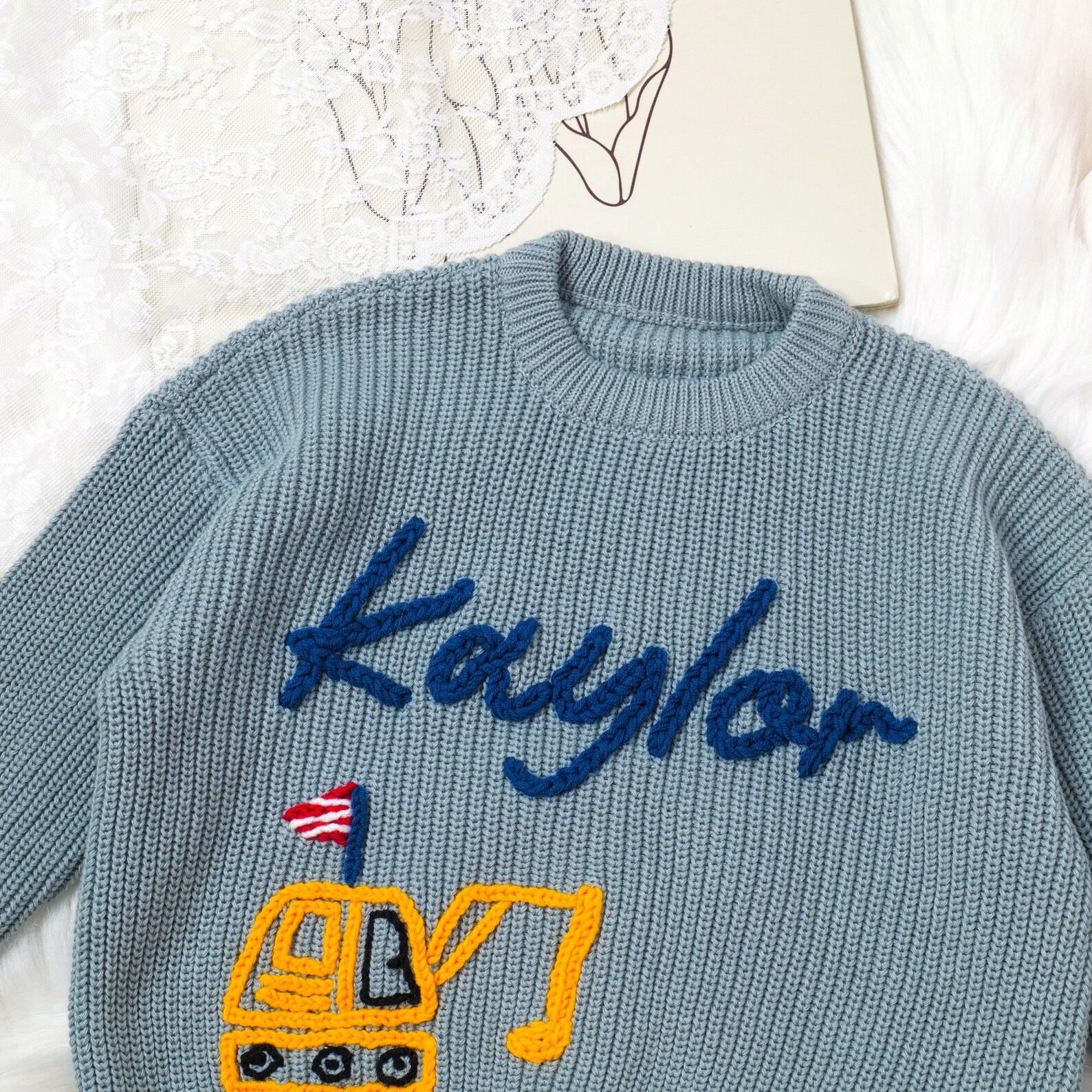 Custom Hand Embroidery Oversize Toddler&baby Boy Sweater,name Knit ...