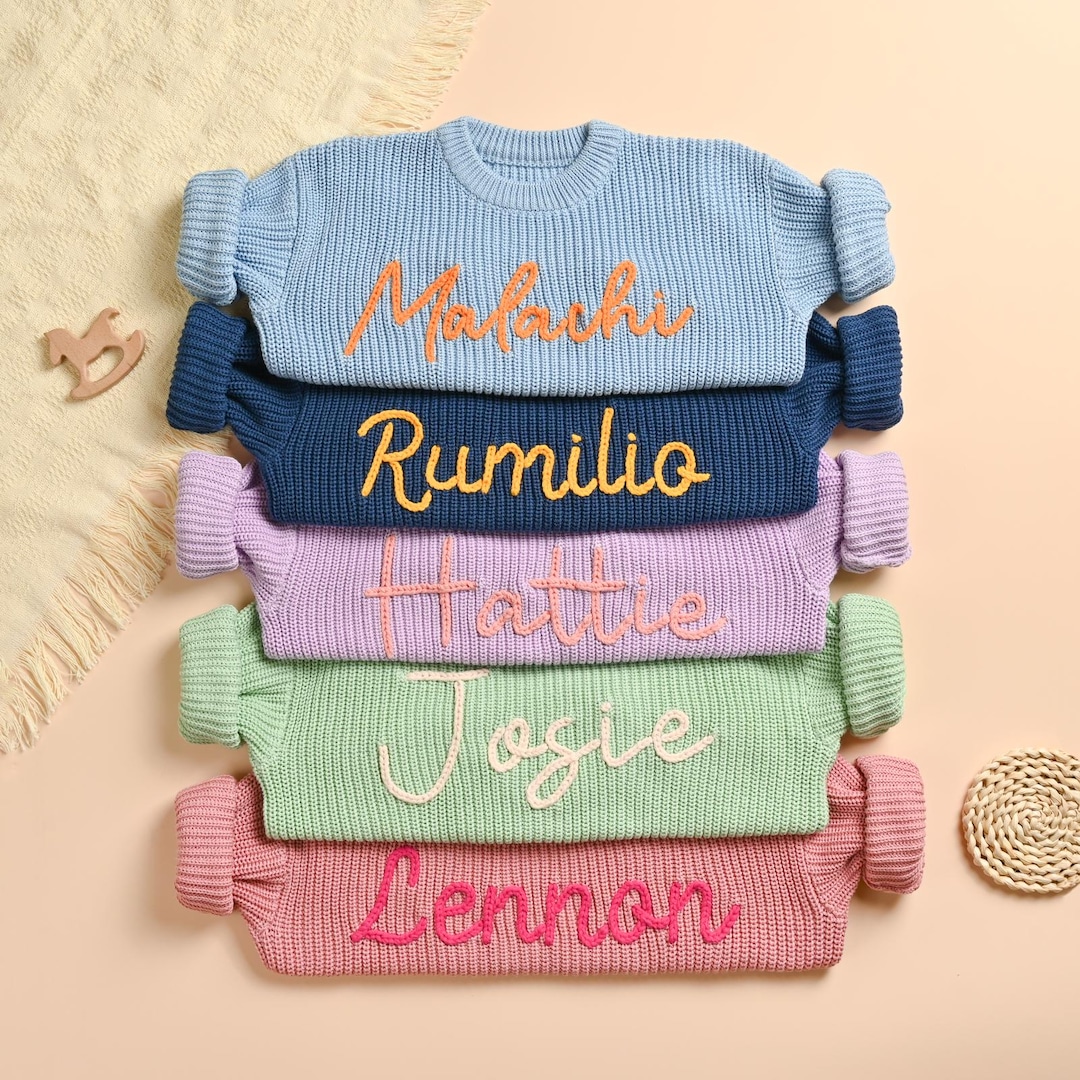 Hand Embroidery Name Sweater, Custom Toddler/baby Sweater, Knit Sweater ...