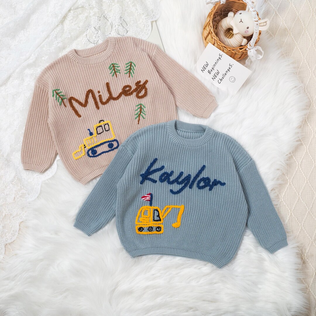 Custom Hand Embroidery Oversize Toddler&baby Boy Sweater,name Knit ...