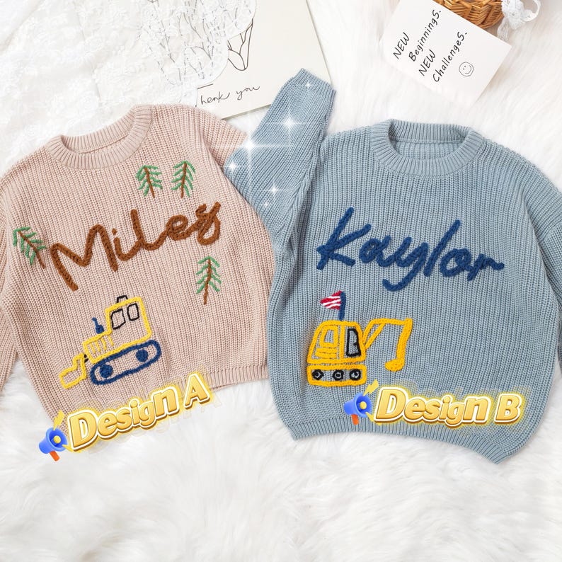 Custom Hand Embroidery Oversize Toddler&baby Boy Sweater,name Knit ...