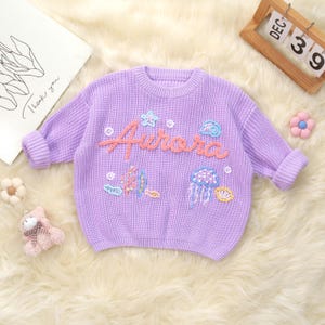 Custom Hand Knitted Mermaid Ocean Baby Name Sweater,cute Mermaid Baby ...