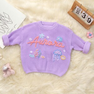 Custom Hand Knitted Mermaid Ocean Baby Name Sweater,cute Mermaid Baby ...