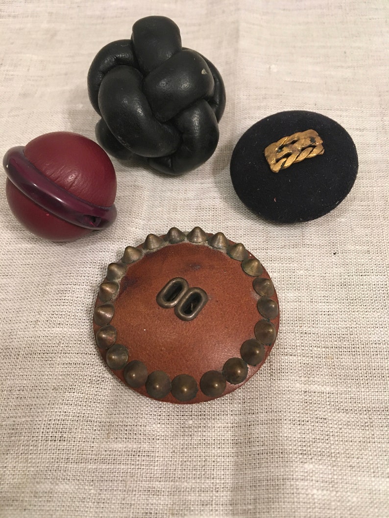 Set of Rare Vintage Leather Buttons.all Large Size Handmade.with Brass ...