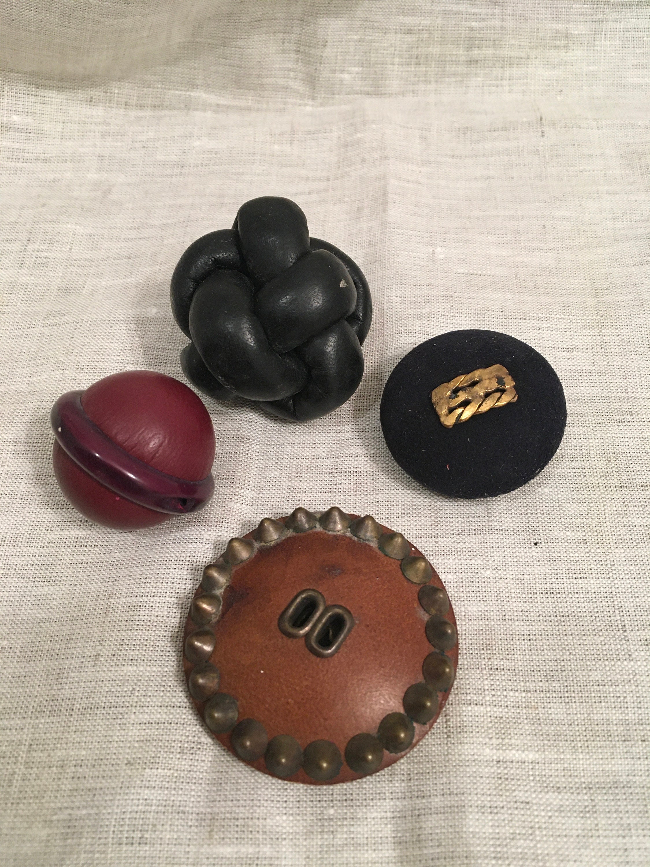 Set of Rare Vintage Leather Buttons.all Large Size Handmade.with Brass ...