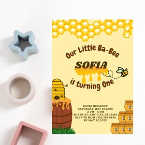 Bee Theme Birthday Invitation Canva Template - Etsy
