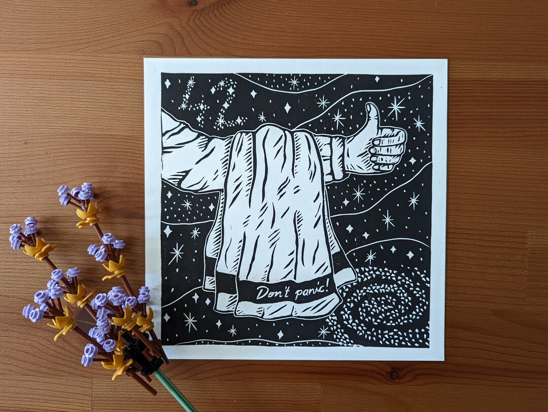 Linocut Print towel Day the Hitchhiker's Guide to the Galaxy Square ...