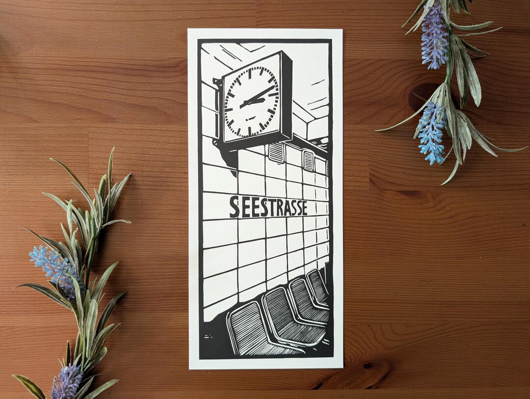 Linocut Print "seestrasse" | Berlin Underground Series | 13 X 29 Cm ...