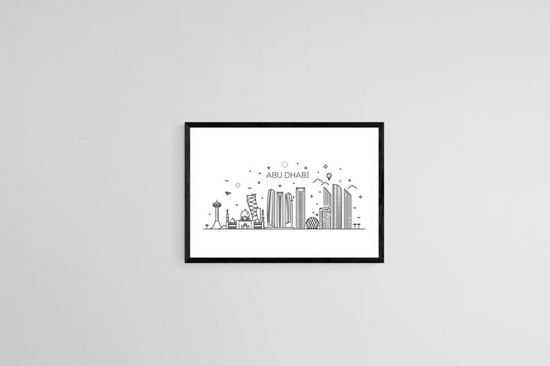 City Skyline Imprimible Wall Art Poster Abu Dhabi Fine Line Art Print ...