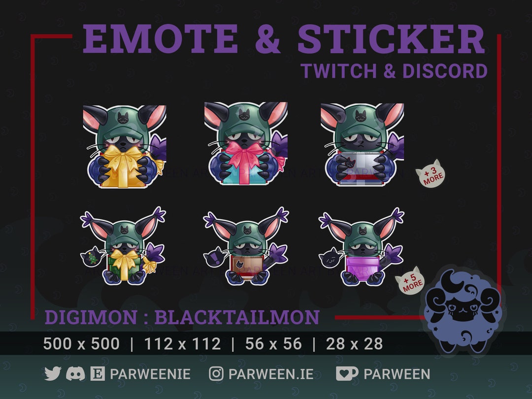 Digimon Ghost Game Black Gatomon Tailmon Emote Sticker Set Twitch ...