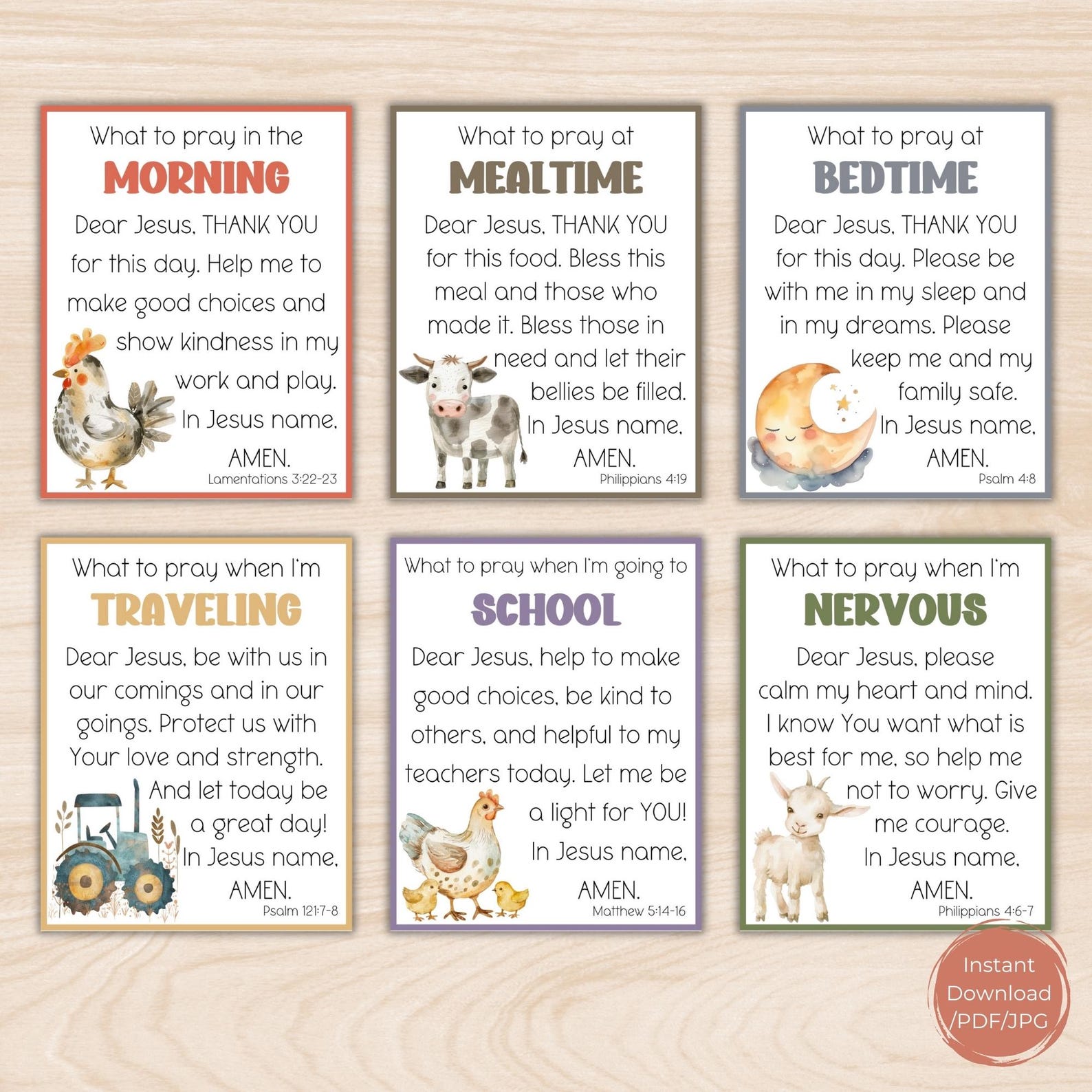 Printable Farm Animal Prayer Cards,prayer Prompt Cards for Kids ...