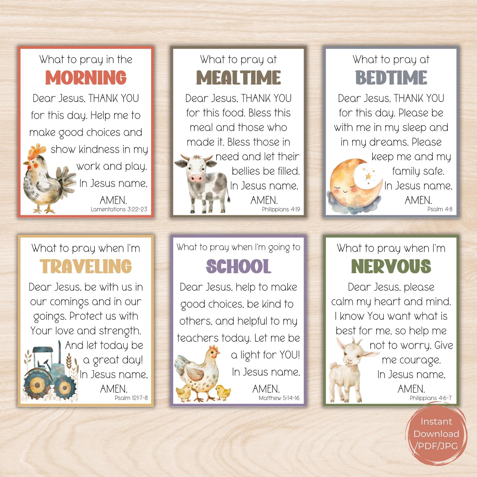 Printable Farm Animal Prayer Cards for Kids: Beginner Prayer Prompts ...