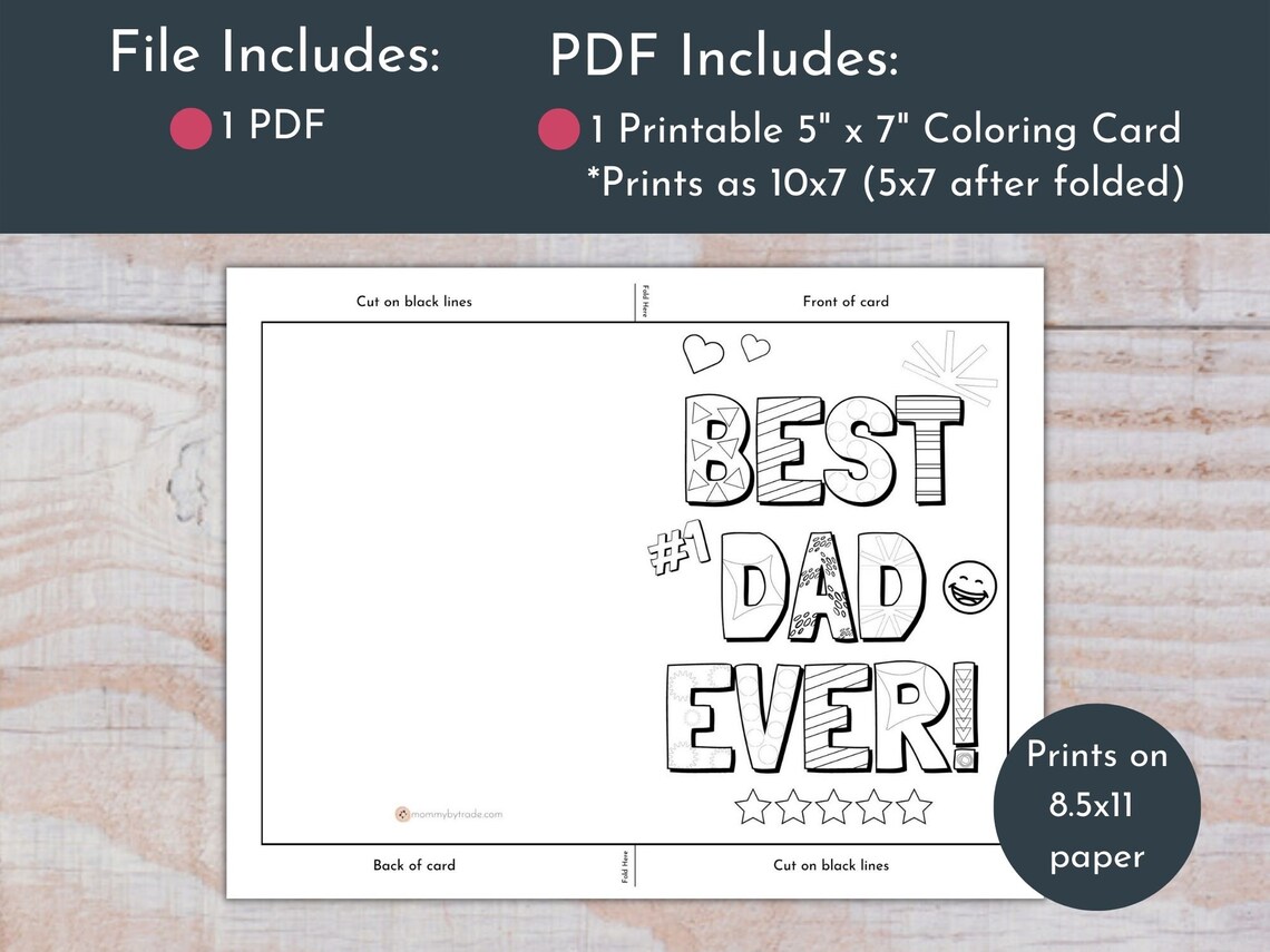 Printable Coloring Card for Dad,printable Fathers Day Card,colorable ...