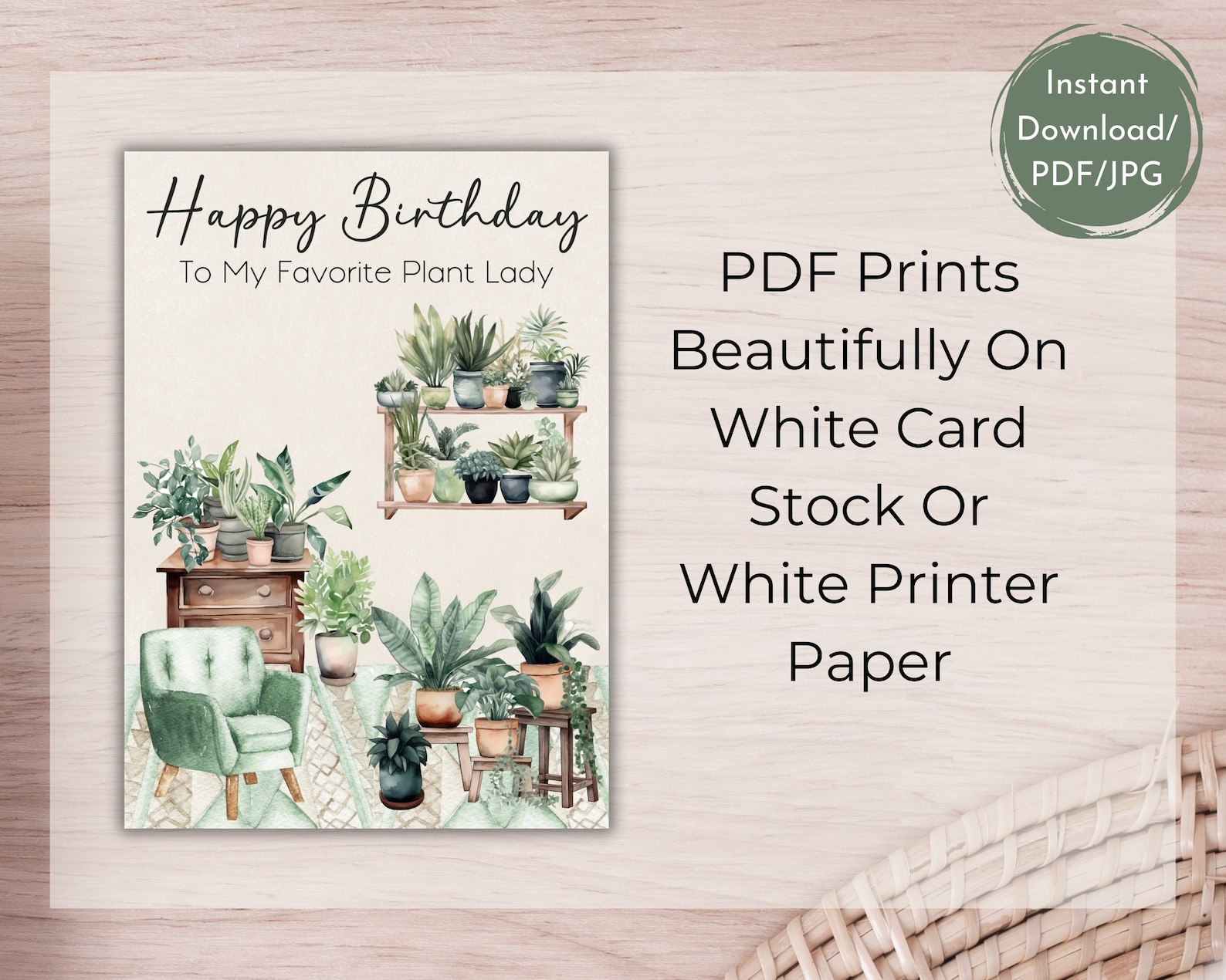 Printable Favorite Plant Lady Birthday Card: Watercolor Plants,digital ...