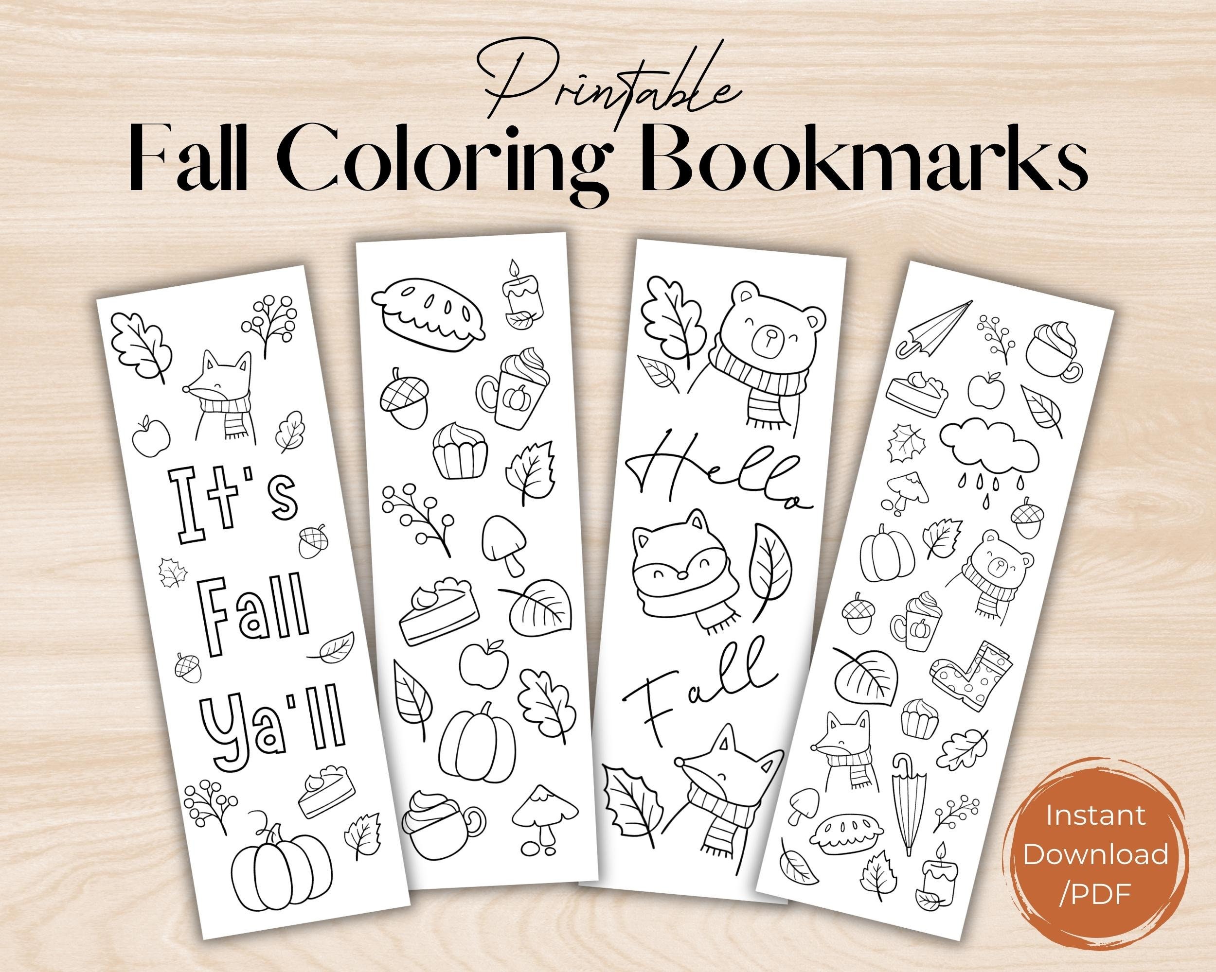 Printable Fall Coloring Bookmarks,coloring Bookmarks for Kids and ...