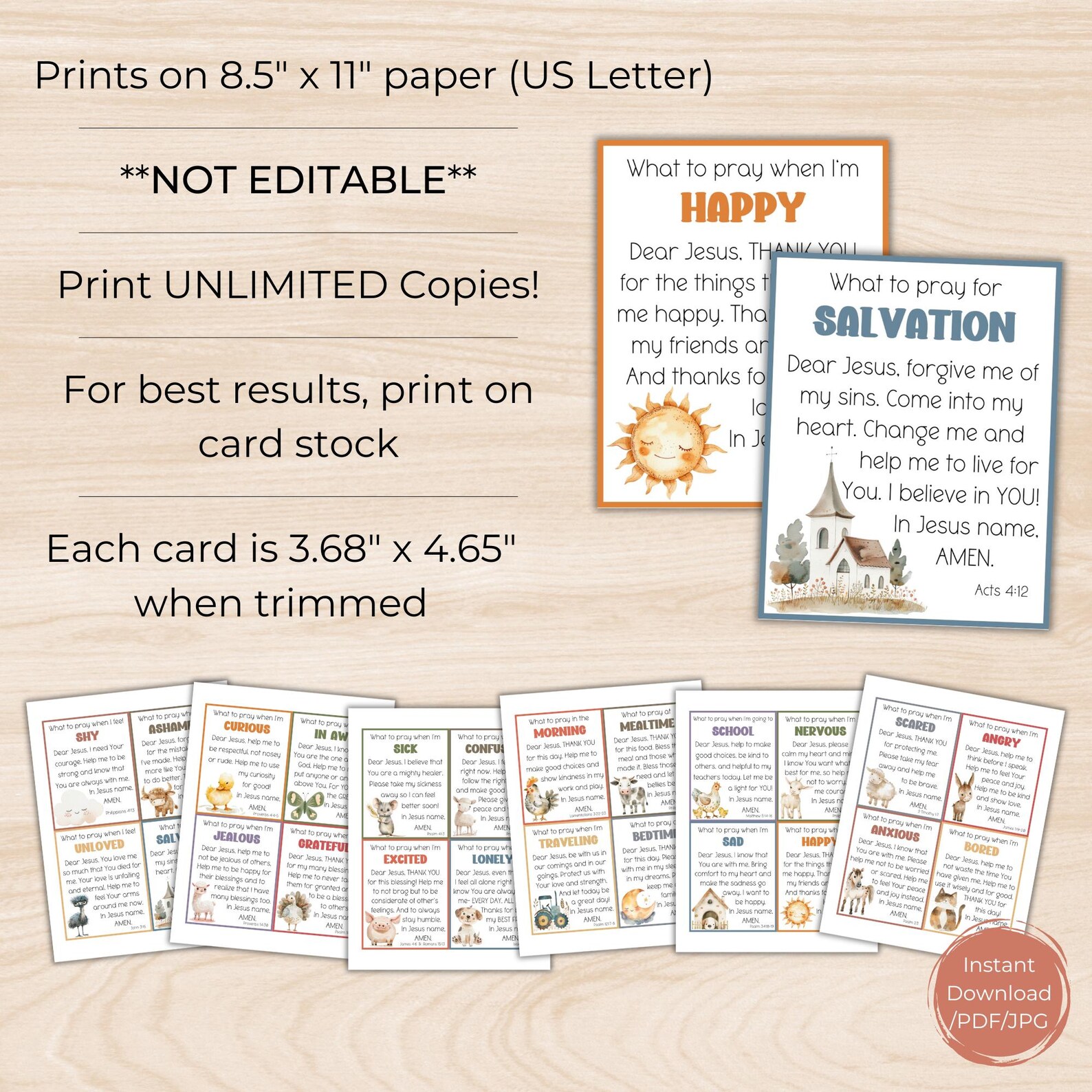 Printable Farm Animal Prayer Cards for Kids: Beginner Prayer Prompts ...