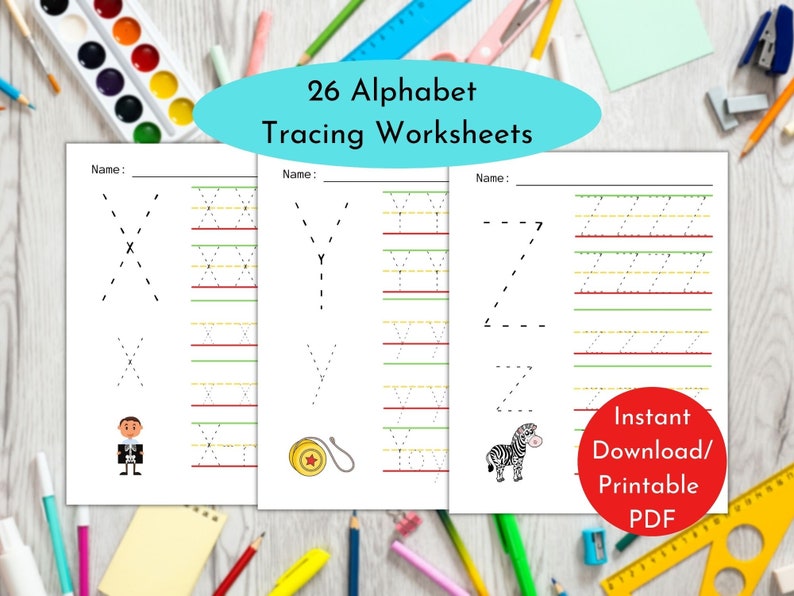 26 Upper and Lower Case Alphabet Tracing Printable Worksheets,preschool ...