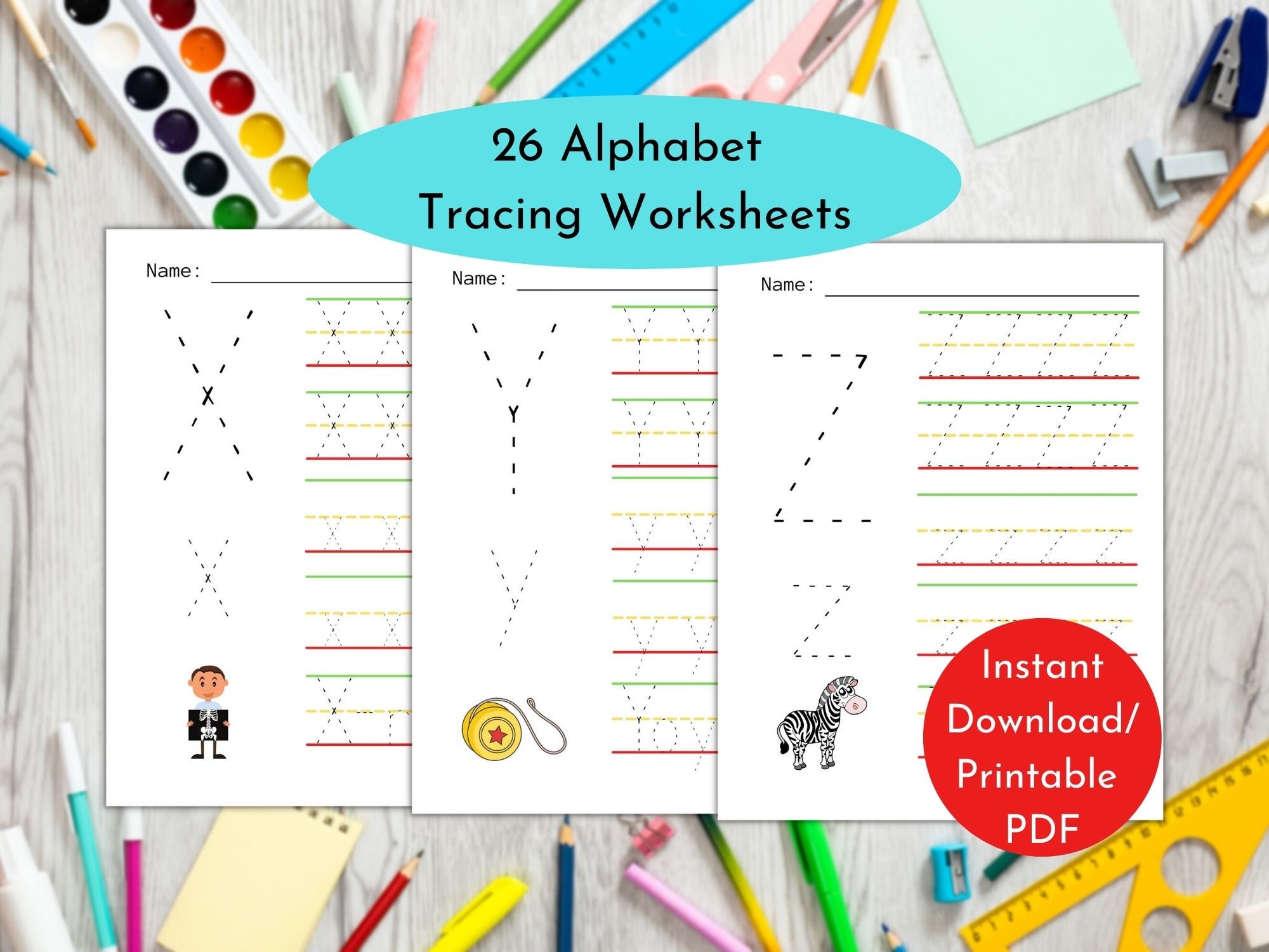 26 Upper and Lower Case Alphabet Tracing Printable Worksheets,preschool ...