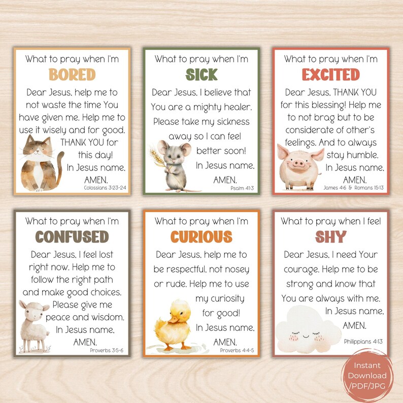 Printable Farm Animal Prayer Cards for Kids: Beginner Prayer Prompts ...