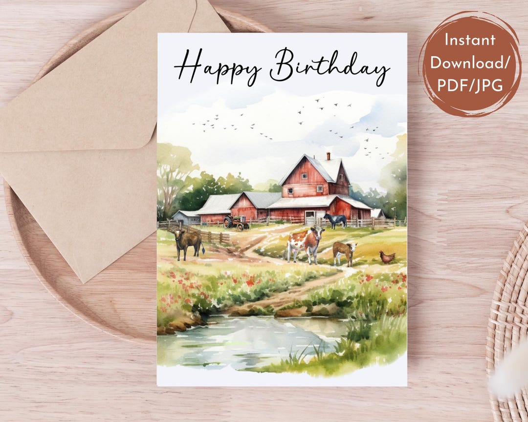 Printable Farm Birthday Card,outdoors Birthday Card for Him,cow ...